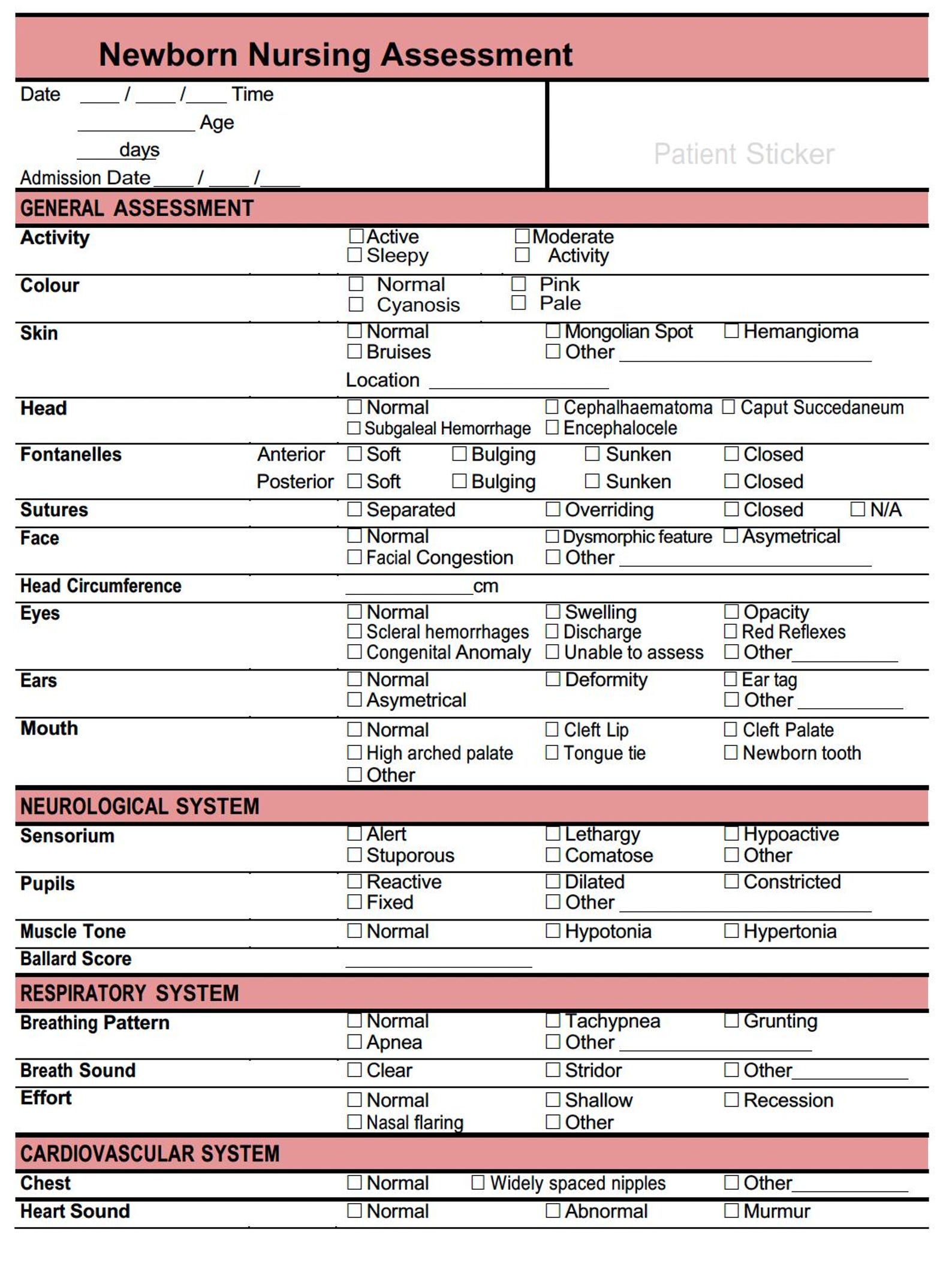Newborn Nursing Assessment Chart | Neonatal Nurse Cheat Sheet | NICU ...