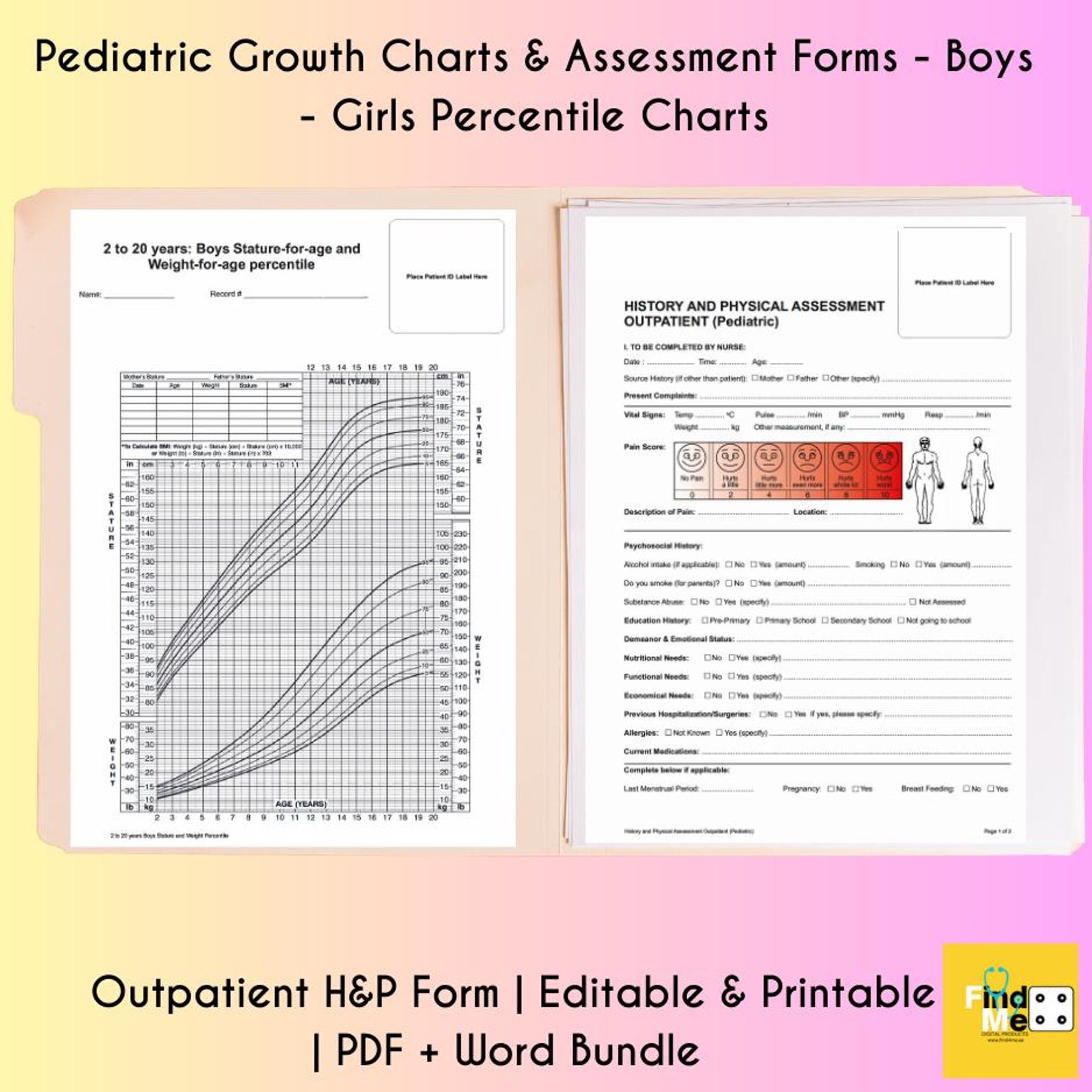 Pediatric Growth Charts & Assessment Forms - Boys - Girls Percentile ...