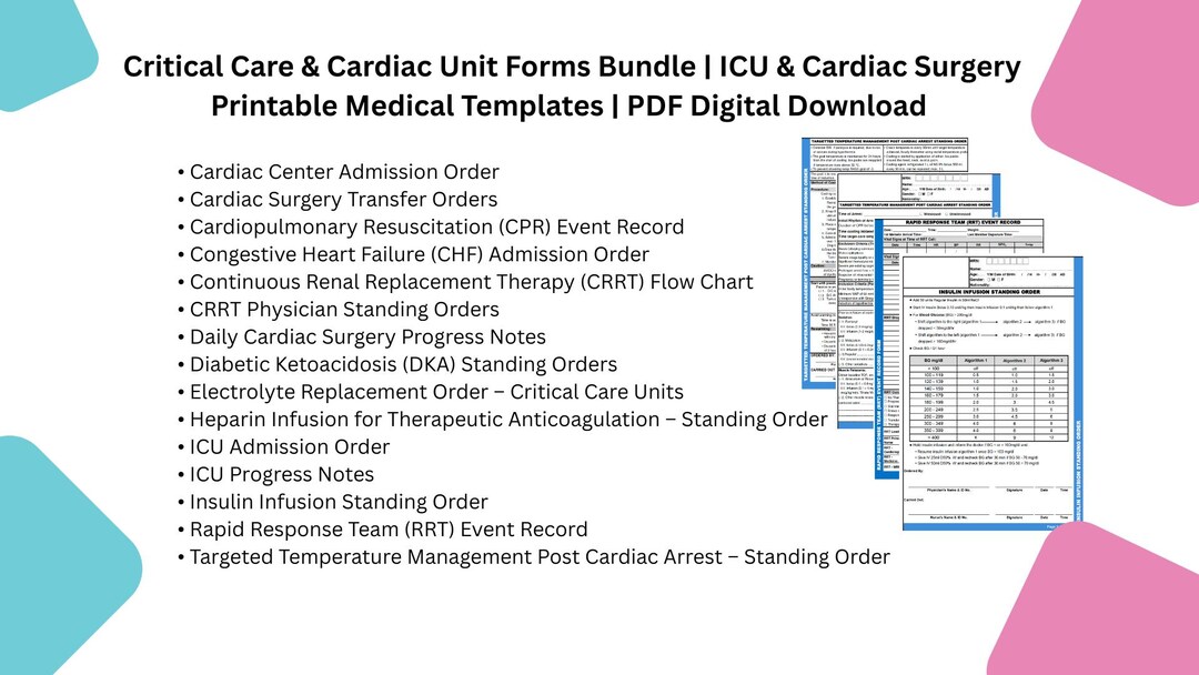 Critical Care and Cardiac Unit Forms Bundle | ICU & Cardiac Surgery ...