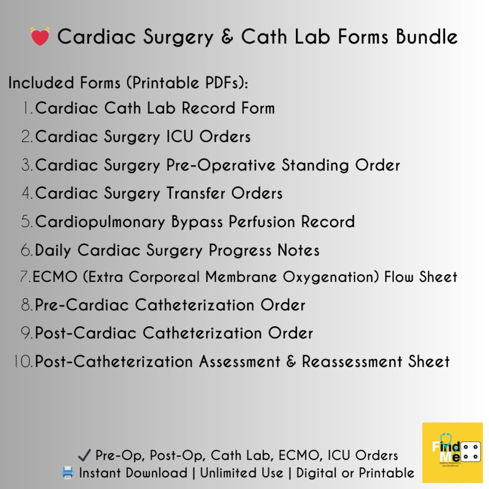 Cardiac Surgery & Cath Lab Forms Bundle: ICU Nursing Sheets (printable ...