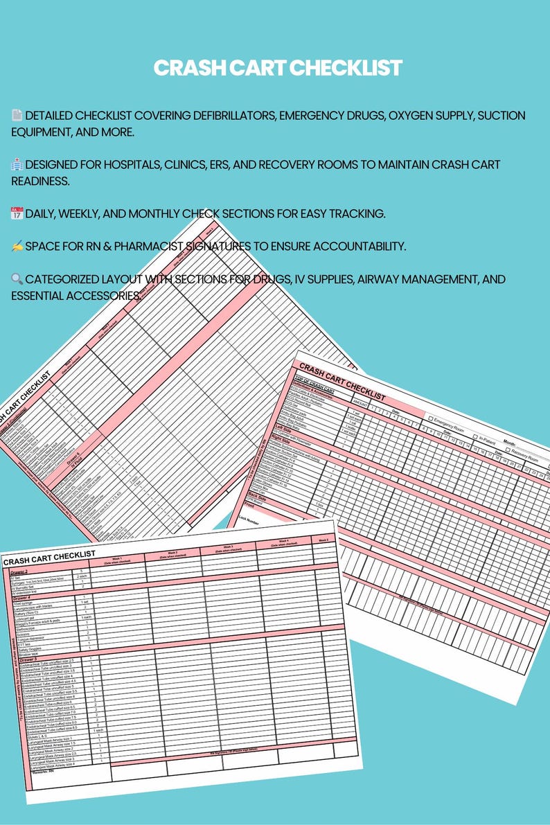 Crash Cart Checklist: Printable Medical Supply Log (digital Download ...