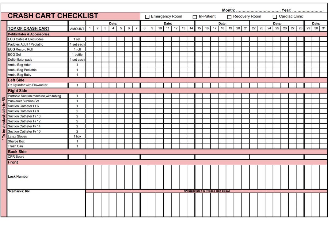 Crash Cart Checklist | Printable & Digital Medical Supply Checklist | Emergency Equipment Log - Etsy