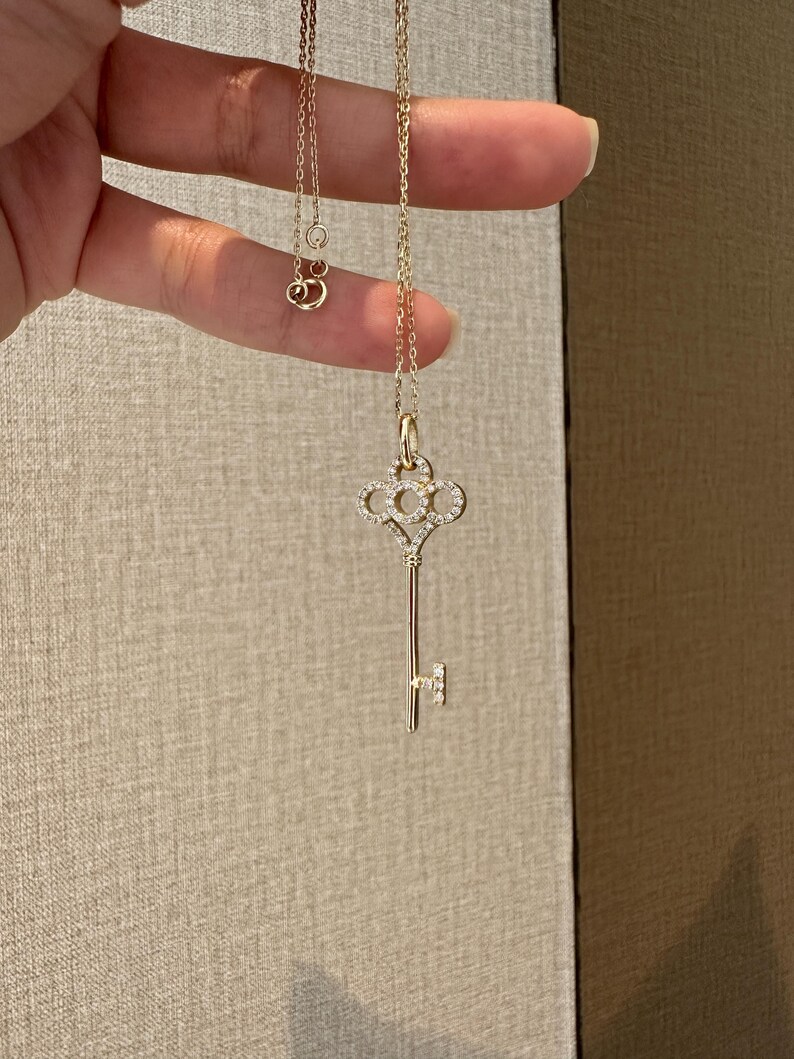 Handmade 14K Solid Gold Diamond Key Pendant Necklace - Etsy