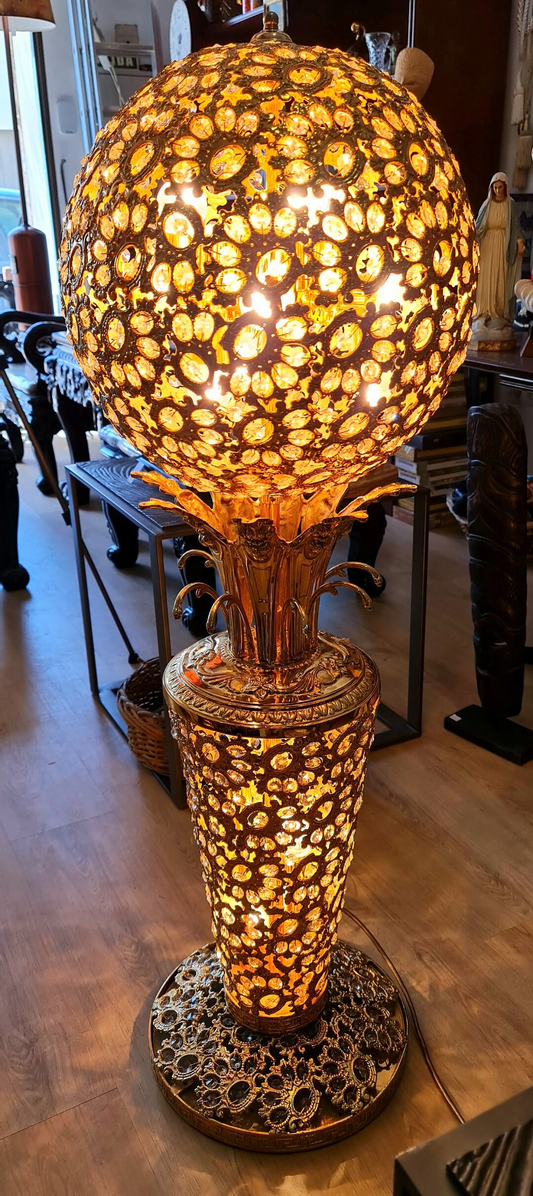 Giant Vintage Rotating Lamp 120 Cm in Gold Metal and Set Crystals - Etsy