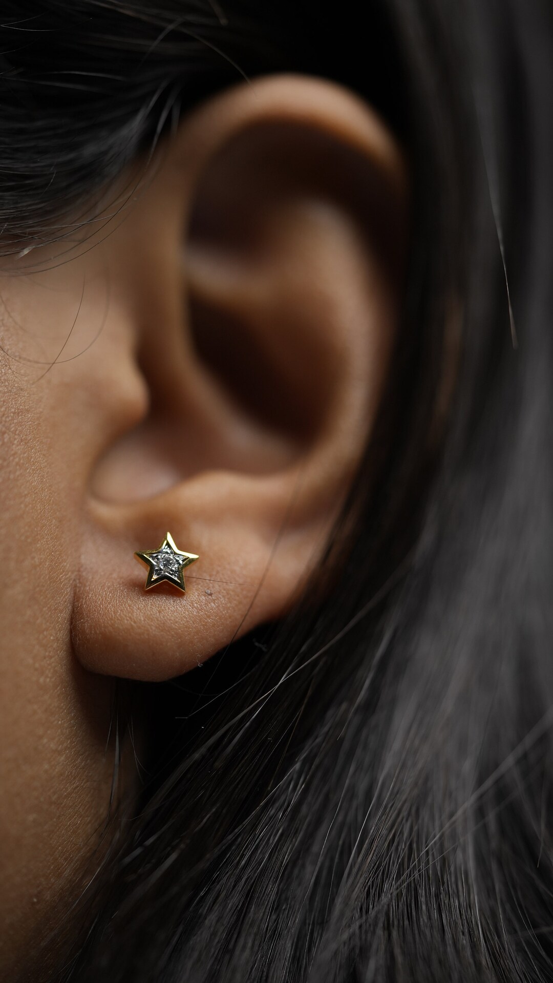 Small Star Shape Studs Earrings in 14K Yellow Gold, Star Cut Lab Grown ...