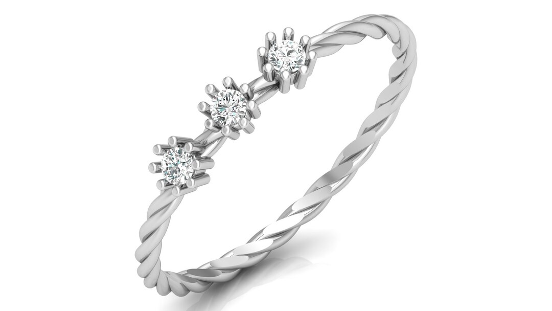 Awesome Steel Wire Design 14K White Gold With Three Round Cut Lab Grown ...