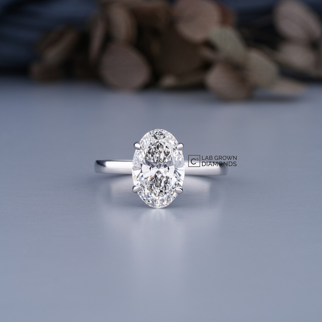 Lab Grown Diamond Solitaire Ring, Certified Oval Cut Lab Grown Diamond ...
