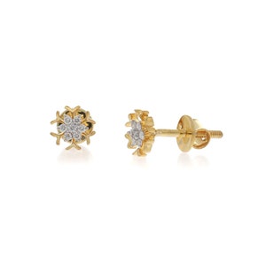 14K Yellow Gold Flower Diamond Studs for Girl's, Brilliant Round Cut Lab Grown Diamond Studs ...