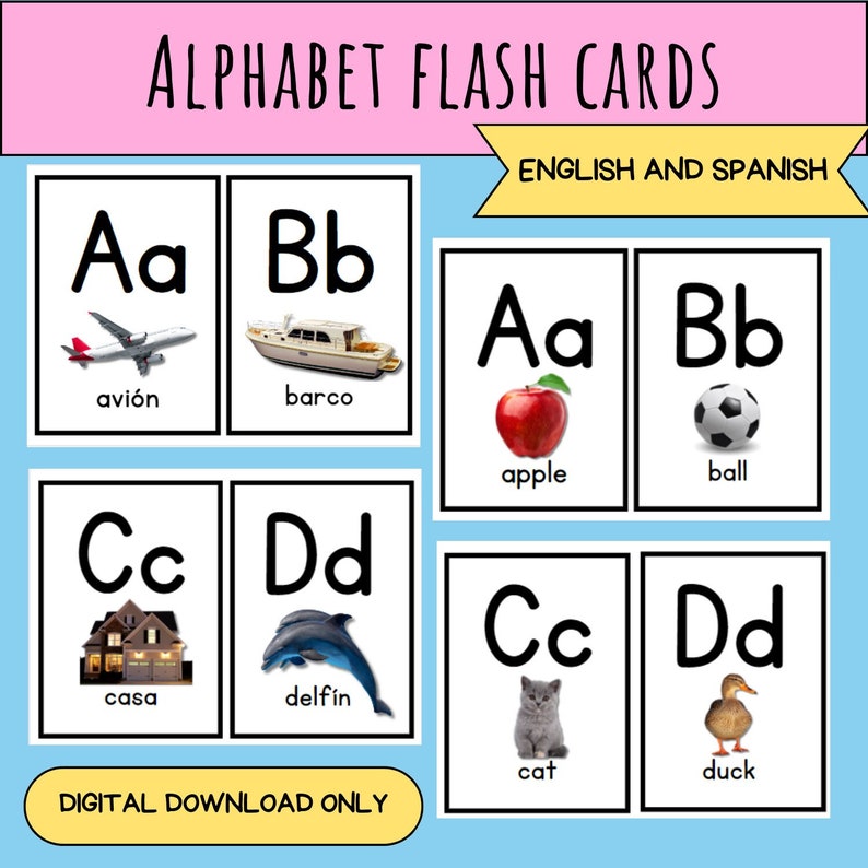 ABC Flash Cards in English and Spanish, Minimalist, Real Images ...