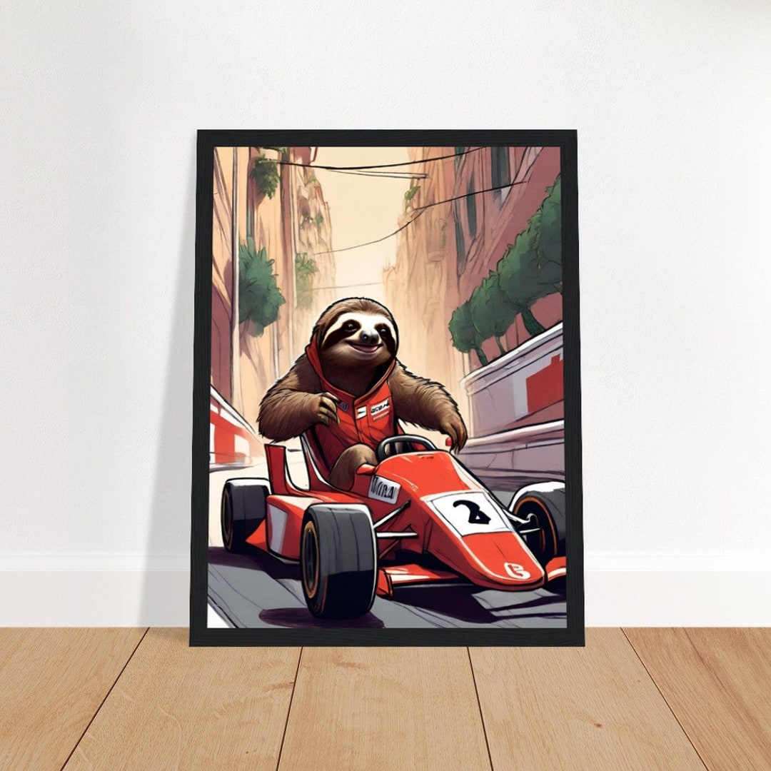 Real Animals Sloth Driving a F1 Car in Monaco Wall Art Printed Poster ...