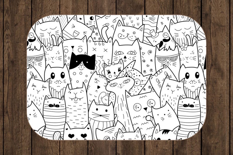Black and White Cat Doodle Sherpa Blanket – Cartoon Kitty Line Art ...