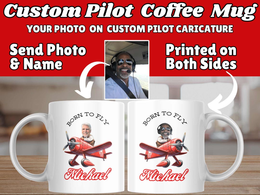 Custom Airplane Pilot Coffee Mug Personalized With Custom Face and Name ...