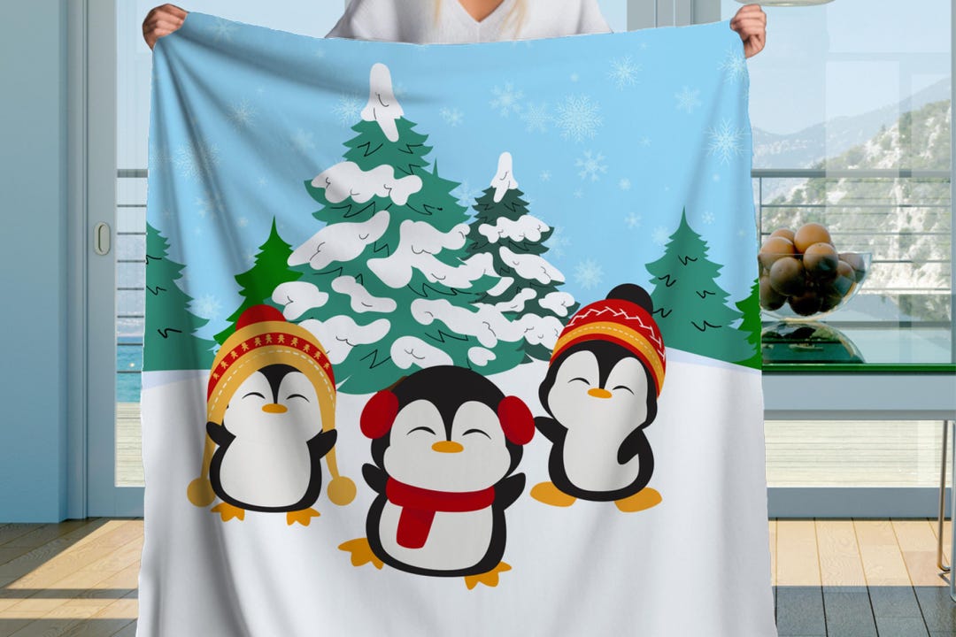 Winter Penguins Blanket for Kids Cute Christmas Penguins Fleece Blanket ...