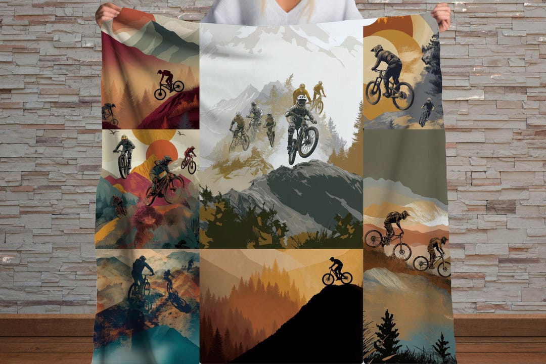 Mountain Bike Collage Sherpa Blanket – Trail Rider Art, MTB Adventure ...