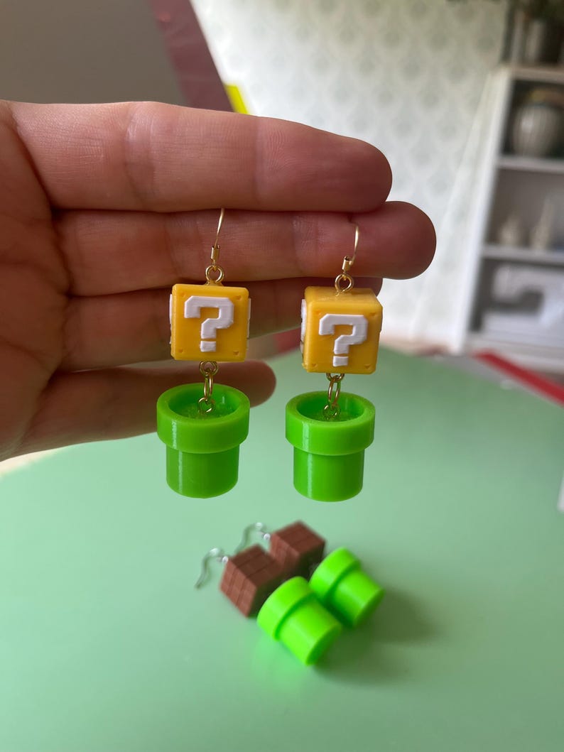 3D Printed Video Game Pipe Brick Earrings, Nostalgia 90’s Earrings - Etsy