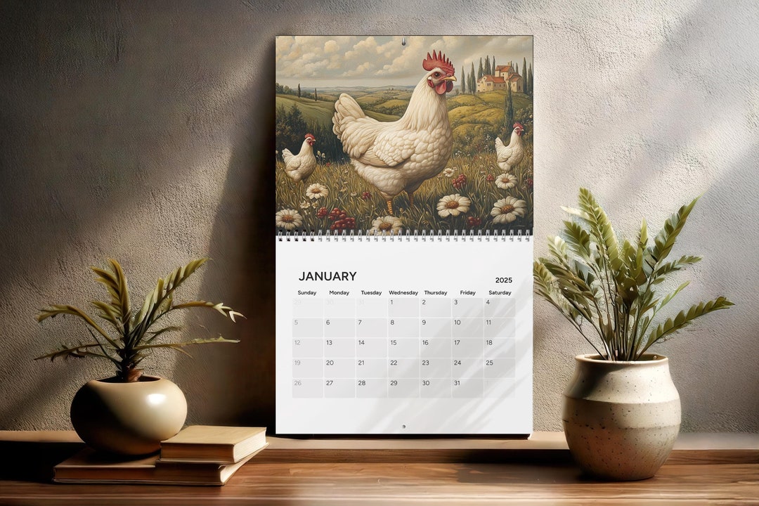 2025 Illustrated Chicken Calendar, Rustic Farmhouse Wall Calendar, Hen ...