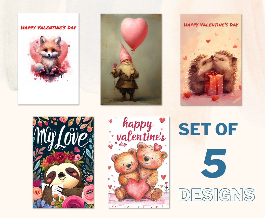Cute and Adorable Happy Valentine DIY Card Set Make Your Own Valentine ...