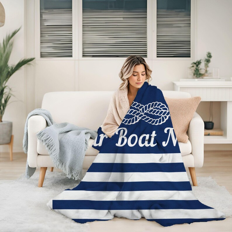 Custom Boat Blanket, Personalized Boat Name Throw, Nautical Throw, Gift ...