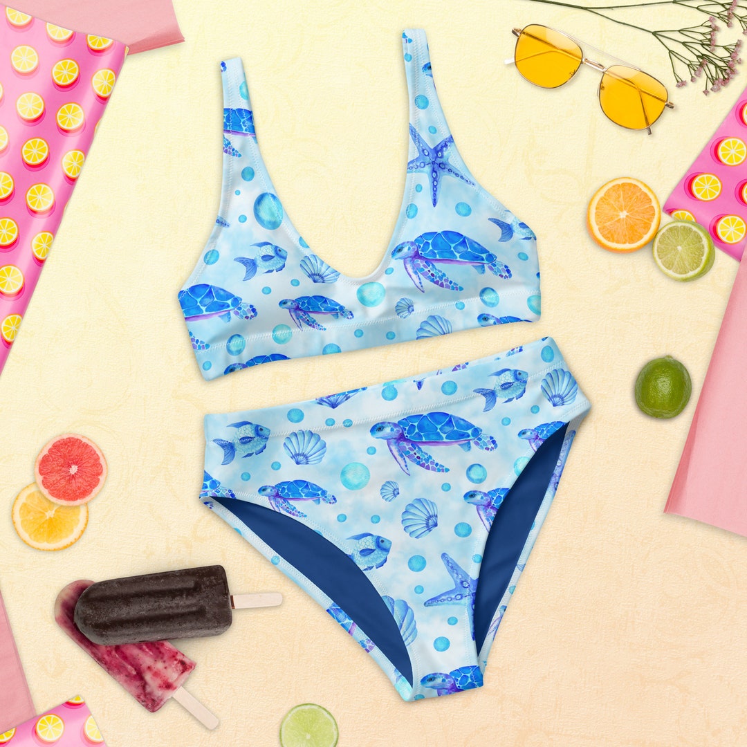 Sea Turtle High Waisted Bikini for Women, Plus Size,family Swimwear ...