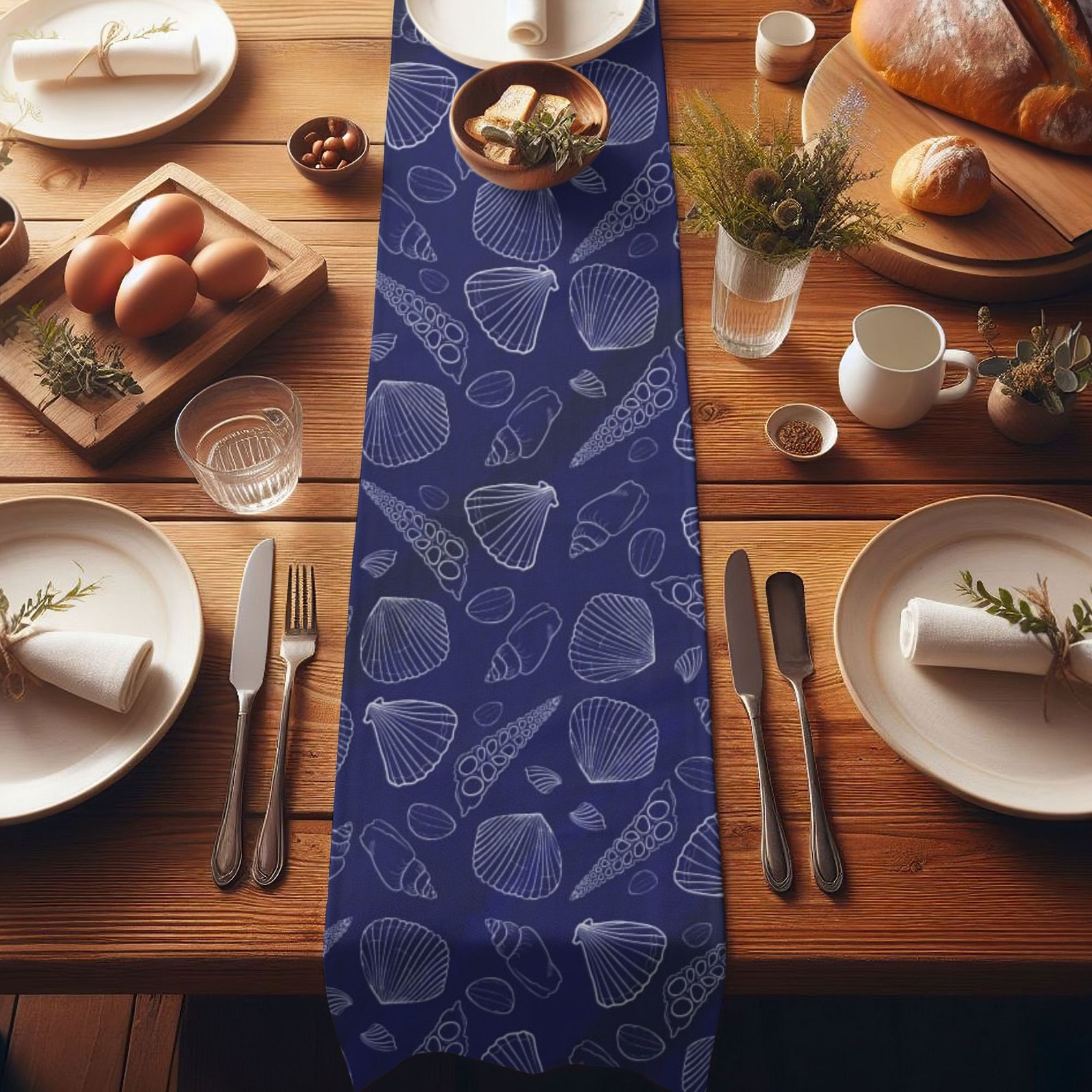 Sea Shell Table Runner,navy and White Coastal Decor,kitchen Table ...