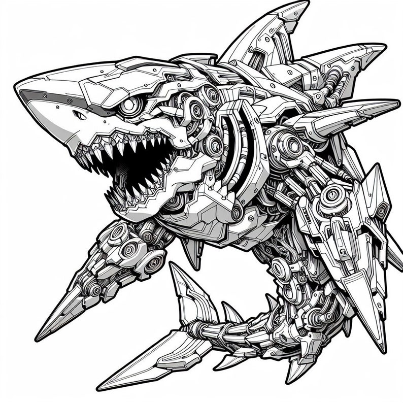 Robotic Beasts & Mechanical Creatures Coloring Book: Printable Fantasy ...