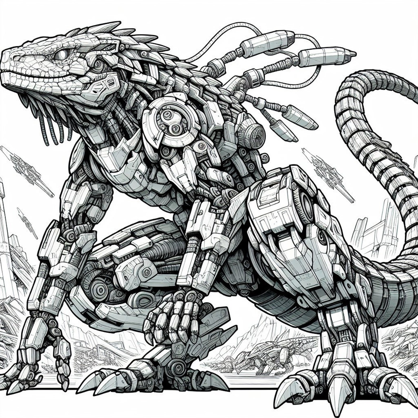 Robotic Beasts & Mechanical Creatures Coloring Book: Printable Fantasy ...