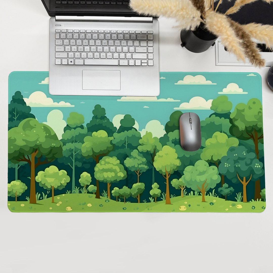 Green Tree and Blue Sky Gaming Mouse Pad Nature Desk Mat Forest Cartoon ...