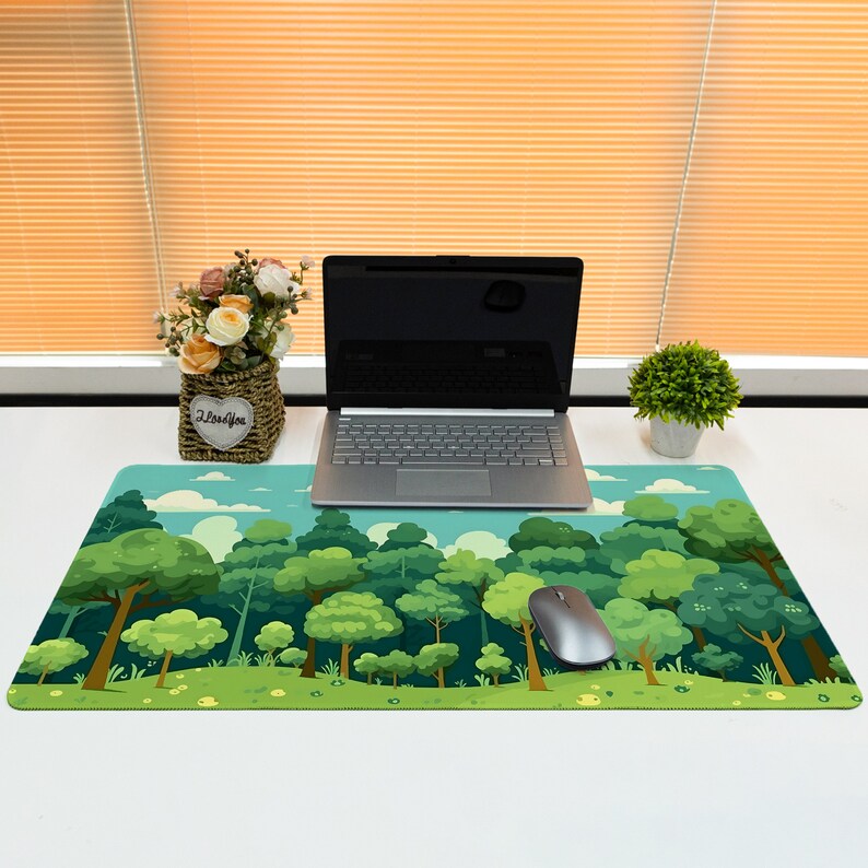 Green Tree and Blue Sky Gaming Mouse Pad Nature Desk Mat Forest Cartoon ...