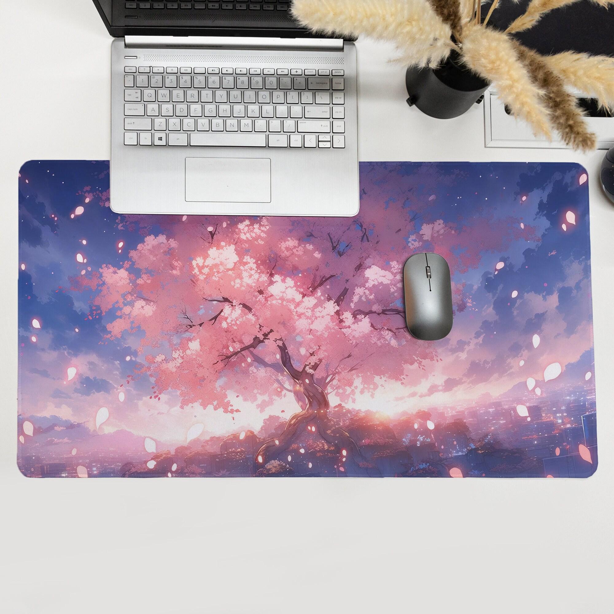 Pink Cherry Blossom Tree Desk Mat Japanese Anime Extended Mouse Pad ...