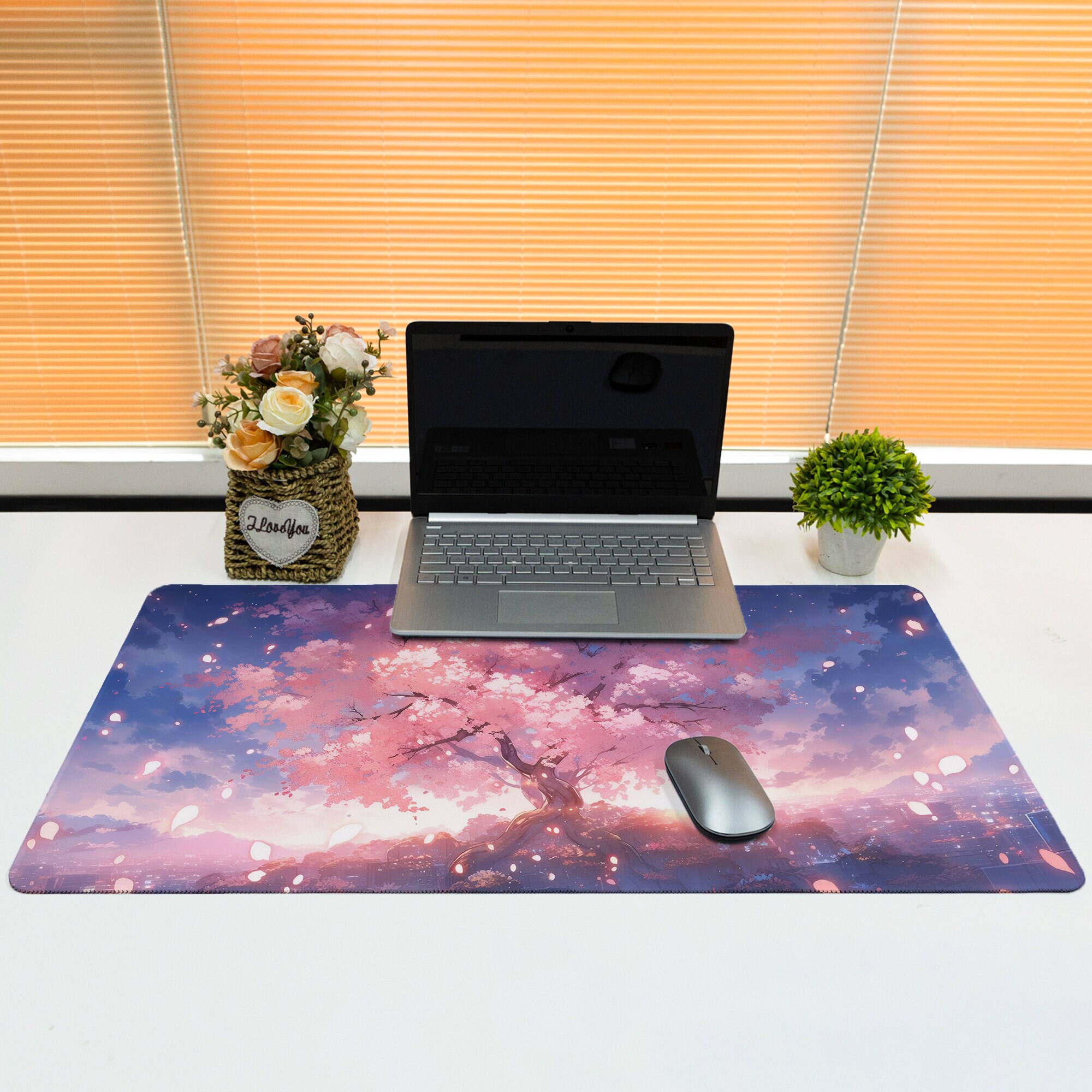 Pink Cherry Blossom Tree Desk Mat Japanese Anime Extended Mouse Pad ...