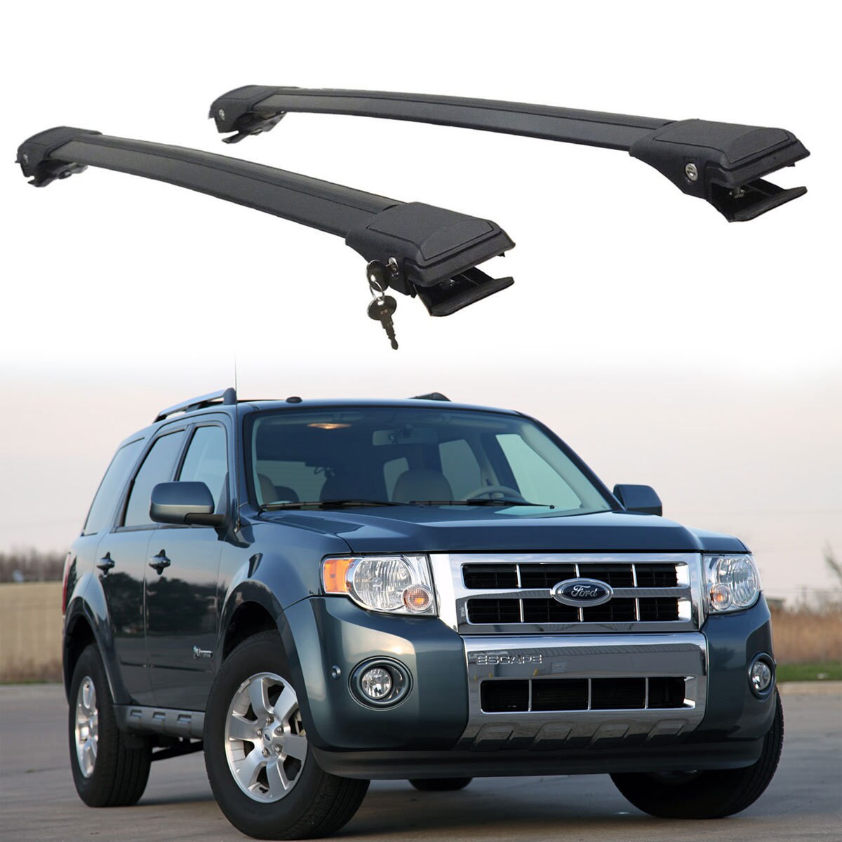 To Fits Ford Escape 2008-2012 Roof Rack Cross Bars Rails Black 2pcs ...