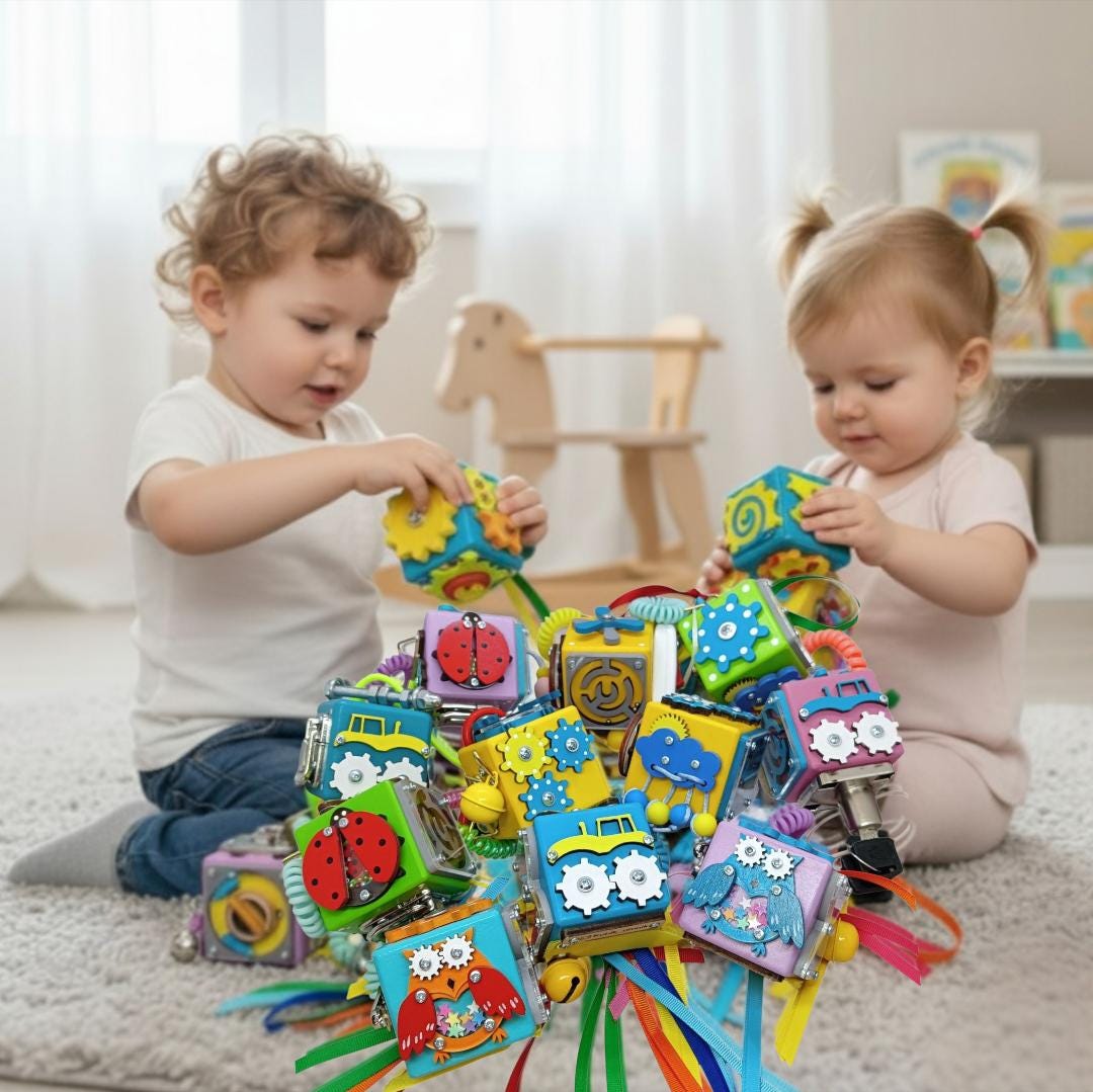 Small Busy Board, Wooden Activity Cube, Toddler Busy Board for Travel ...