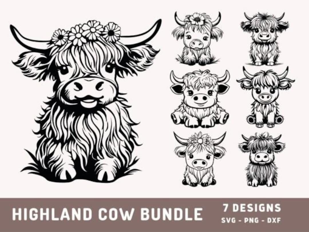 Highland Cow Svg Bundle Cute Cow Png Files For Cricut Silhouette Svg Etsy