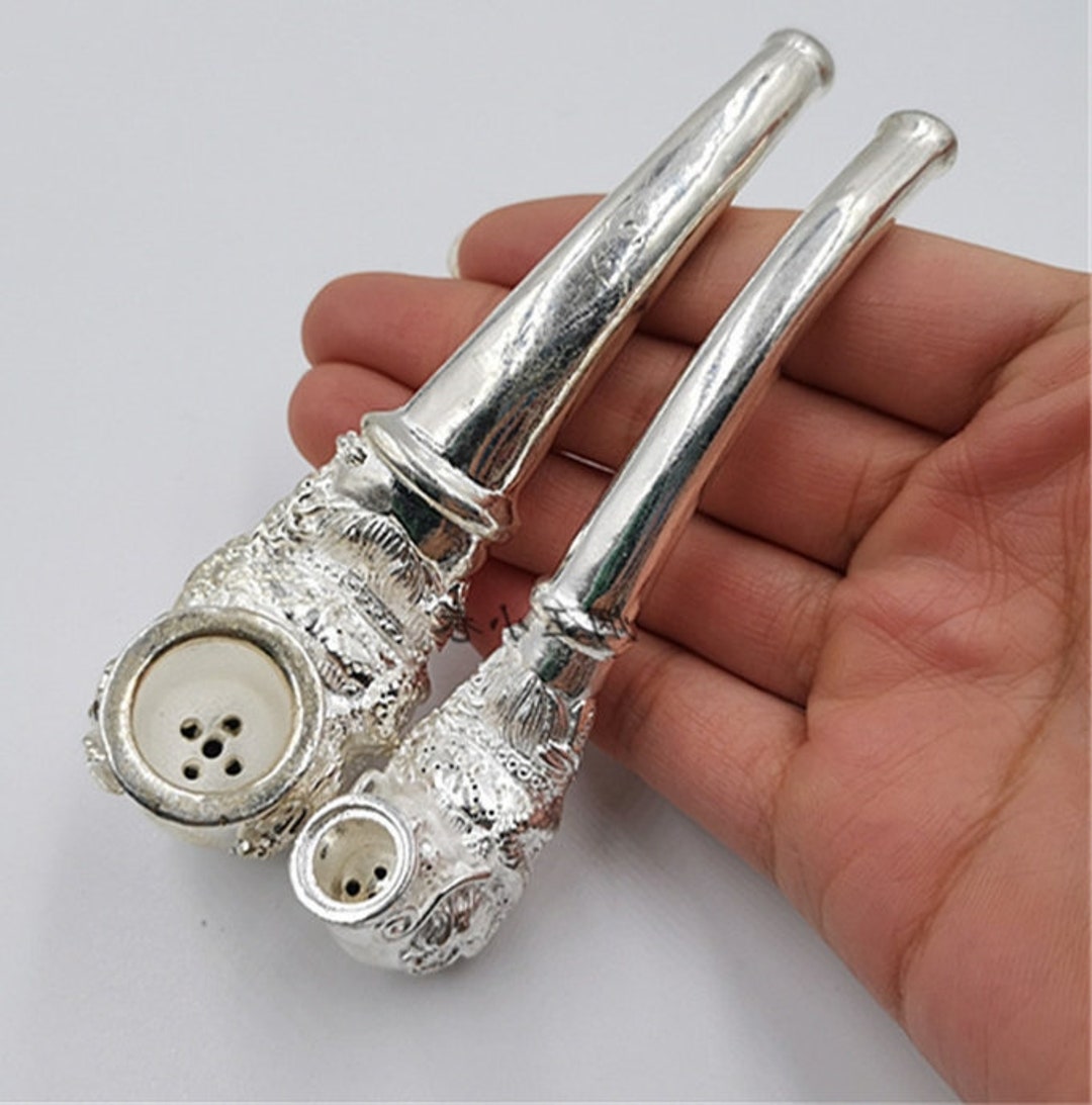 Tibetan Silver Pipe Smoking Set, Entry-level Pipe, Portable, Hand ...