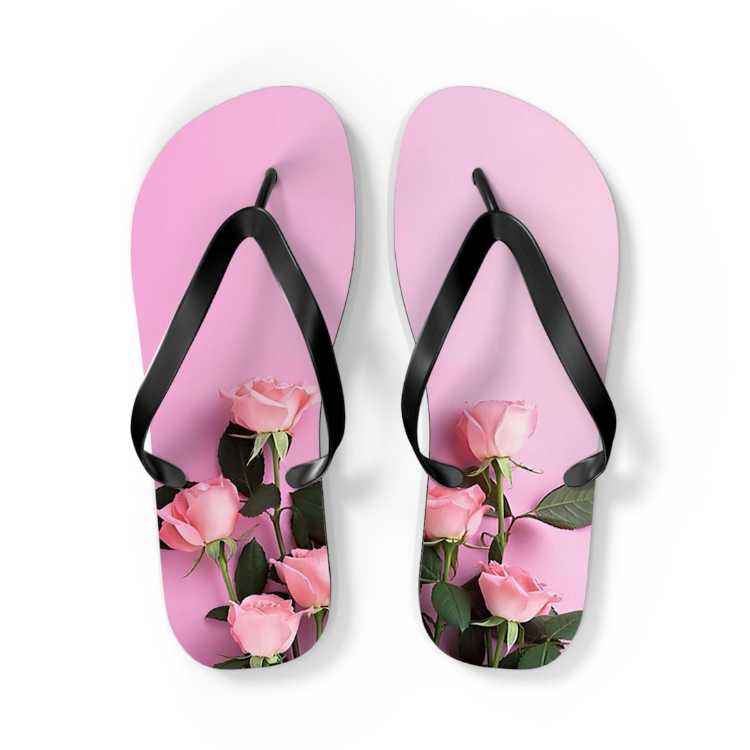 Pink Color Flip Flops Pink Flower Sandals, Comfortable Cozy Slippers ...