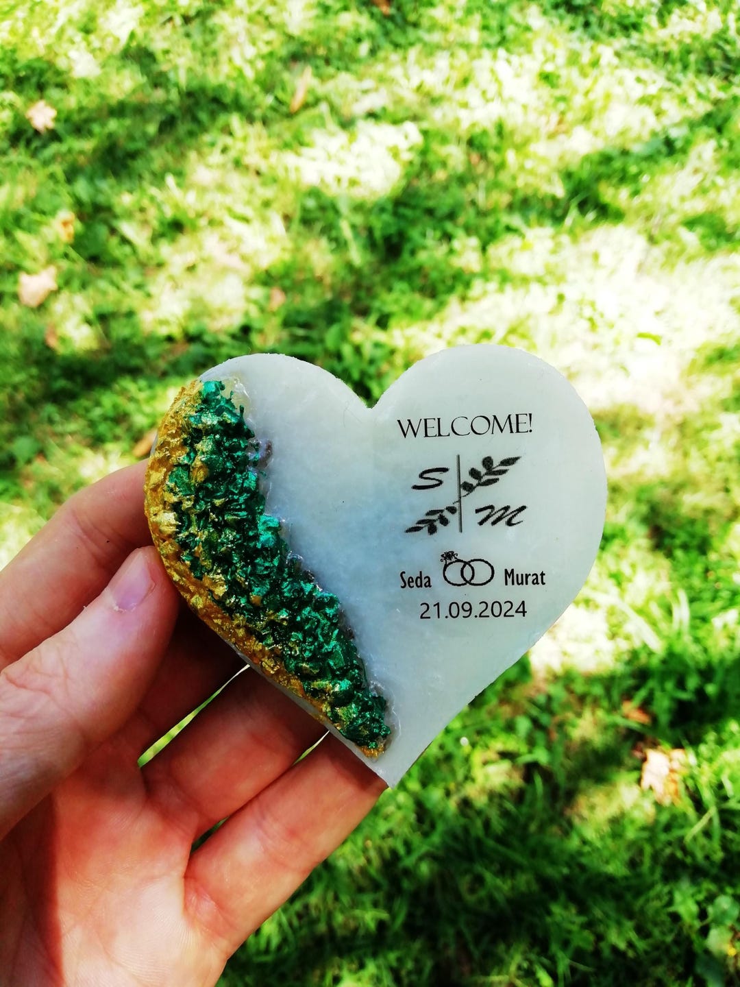 Personalized Wedding Welcome Magnet Elegant Resin Heart Favor for Guest ...