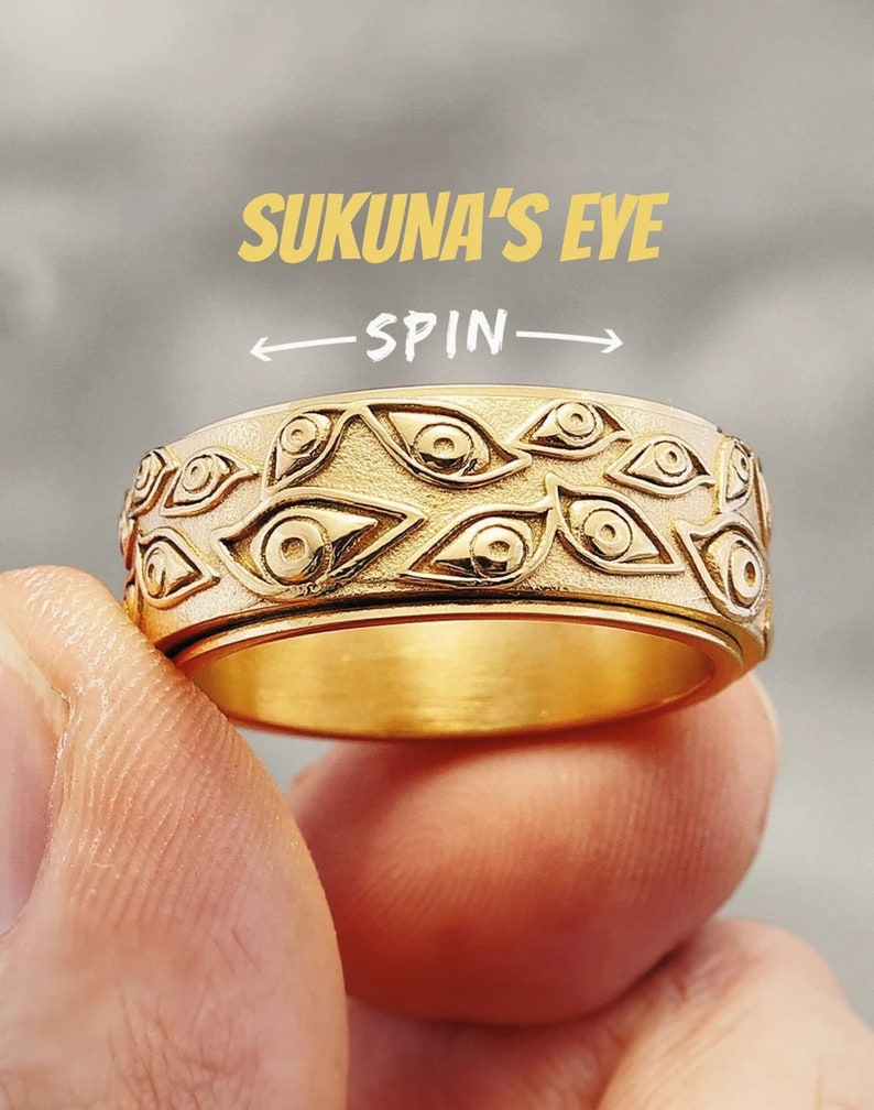 Jujutsu Kaisen Sukuna Spinner Ring Gold Fidget Ring for Anxiety Relief ...