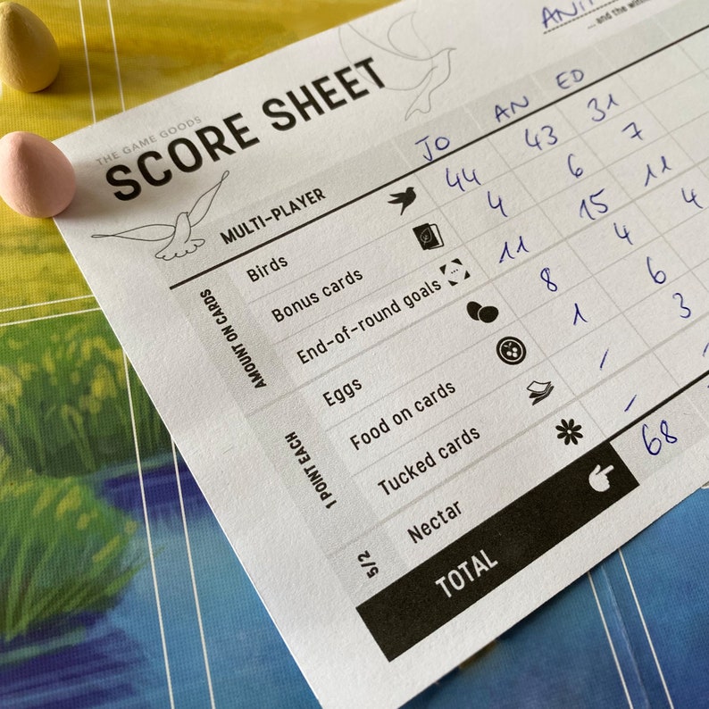 Printable Wingspan Score Sheet – 5 Languages Included! English, French ...