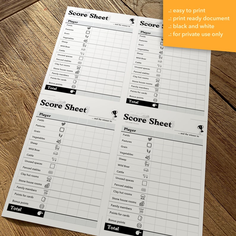 Agricola Score Sheet English Score Pad Agricola Printable Scoring Sheet ...