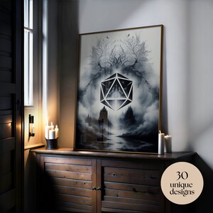 Printable Dnd Wall Art Set - 20-sided Dice in Mystical World | Dnd ...
