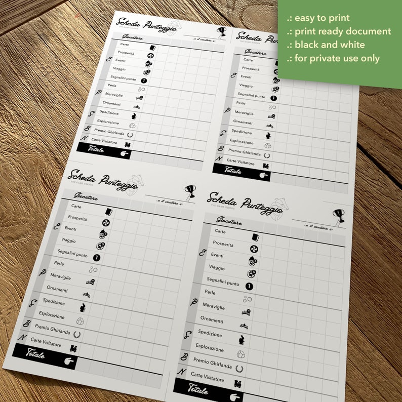 Italian Everdell Score Sheet Scheda Punteggio Instant Download A4 ...