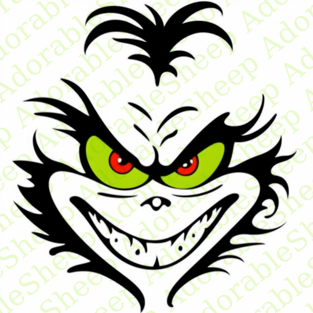 Set of 4 Grinch Png Digital Images for Printing,grinch Face Vinyl Decal ...