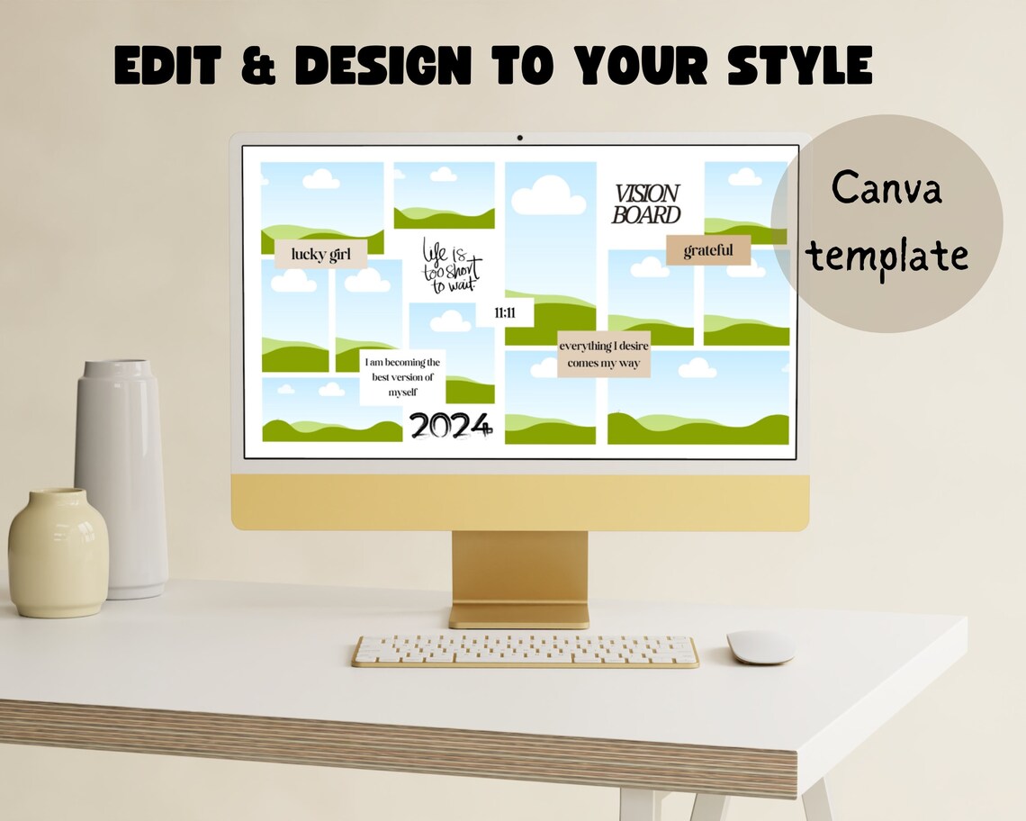 Vision Board, Editable Vision Board Template, Free Canva Template ...