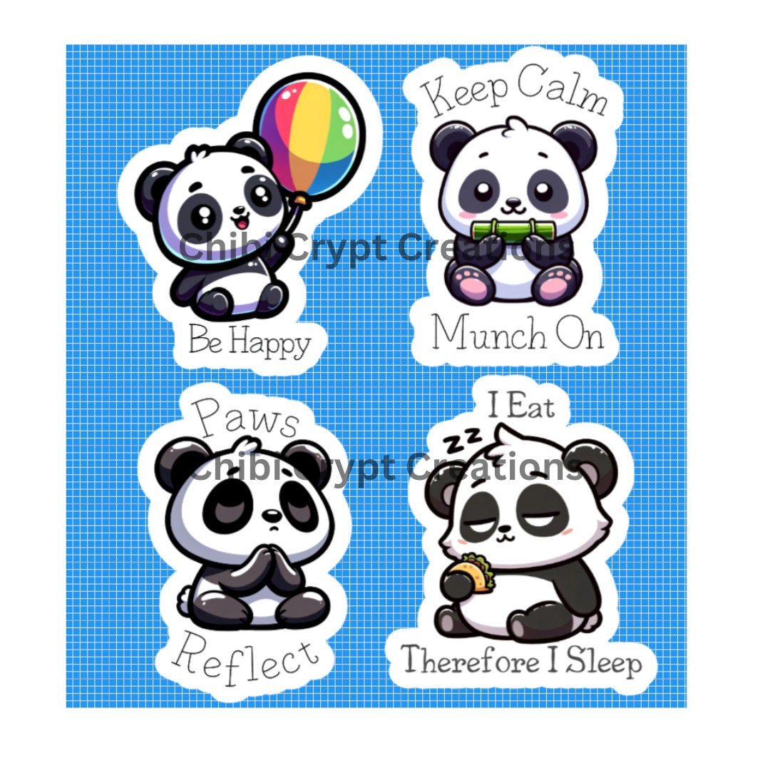 Cute Chibi Panda Sticker Pack Motivational Stickers Zen Panda Vinyl ...