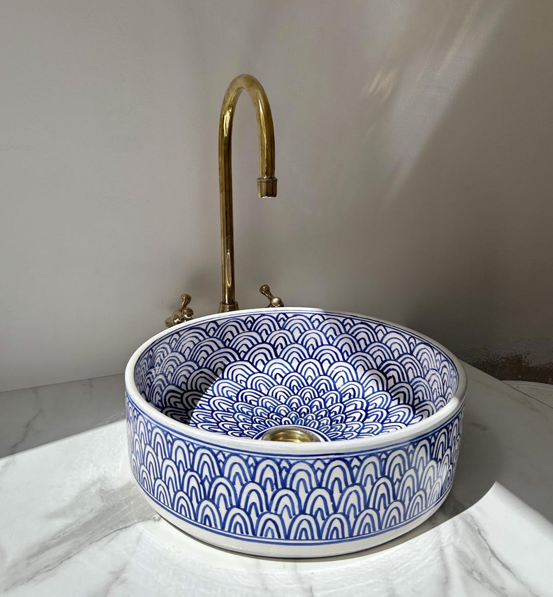 Blue Vessel Sink, Custom Made Sink for Bathroom – Handmade Moroccan ...