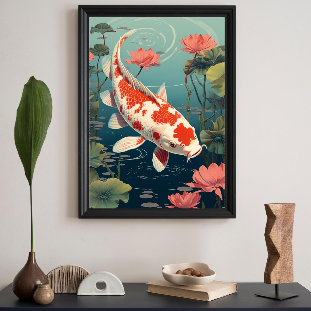 Koi Print, Japanese Print, Vintage Print, Printable Wall Art, Trendy Wall Art, Aesthetic Wall ...