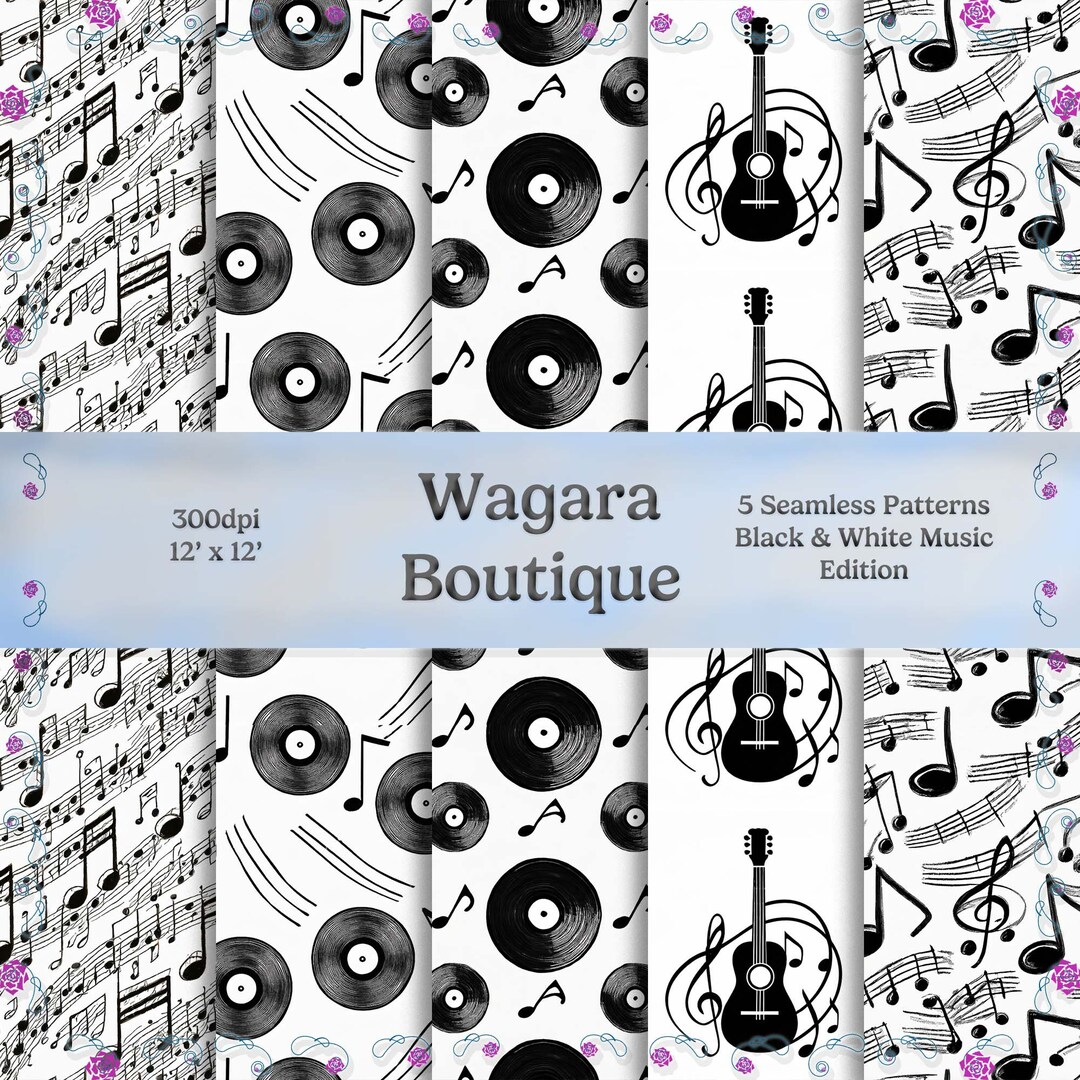 Black & White Music Digital Paper - Seamless Patterns - Black and White ...