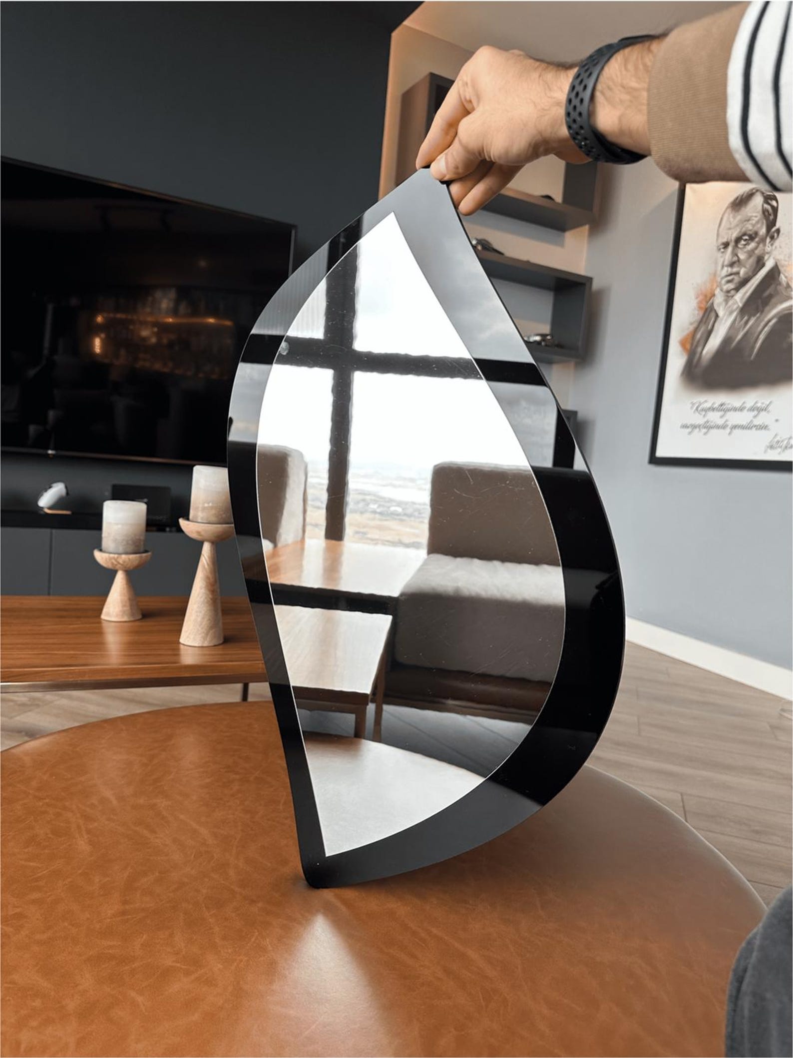 Drop Mirror, Silver Acrylic on Black Plexiglass, Asymmetrical Wall ...