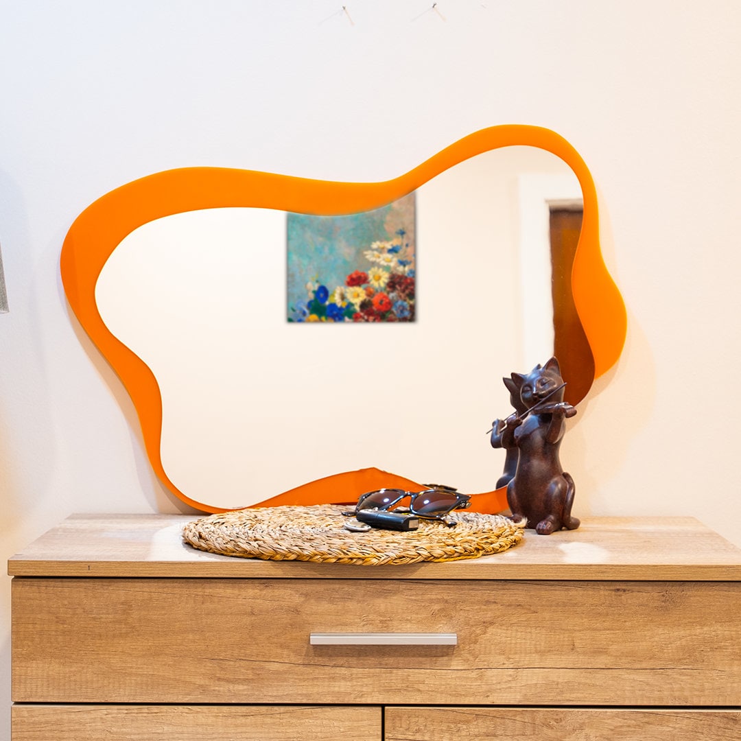Wavy Mirror, Orange Wavy Acrylic Mirror, Mirror Wall Decor on Tempered ...