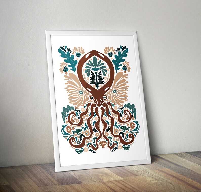 Sea Animals Folk Art Set of 5 Wall Art Digital Download Jellyfish Squid ...